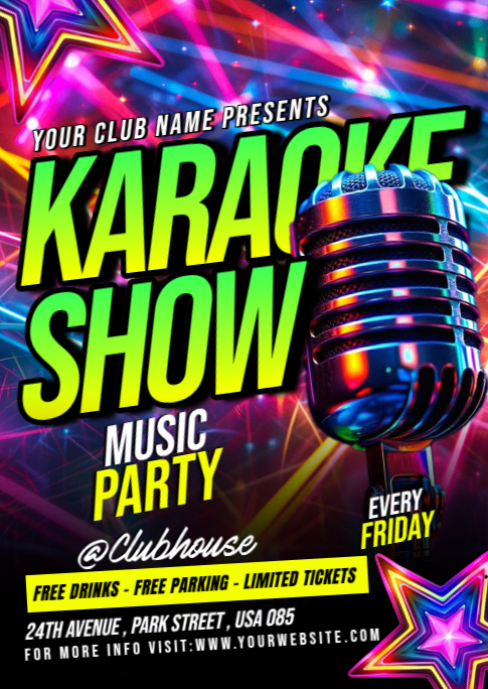 Black Futuristic Karaoke Show Music Party Flyer A6 Template | PosterMyWall