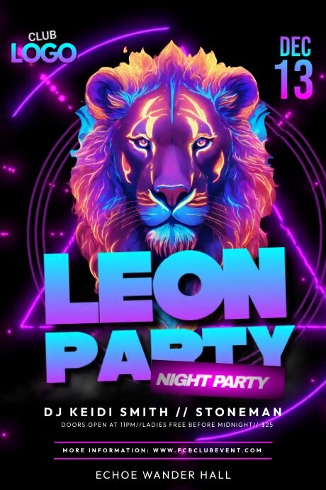 Plantilla de Black Futuristic Leon Neon Party Poster | PosterMyWall