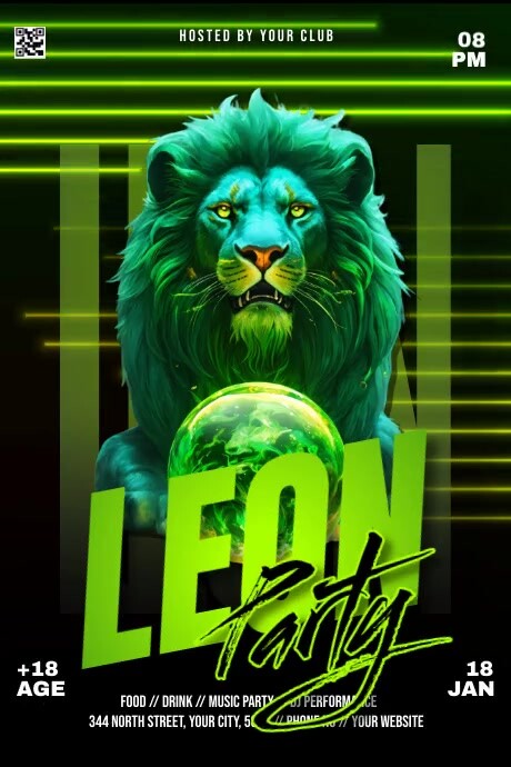 Plantilla de Black Futuristic Leon Night Party Poster | PosterMyWall
