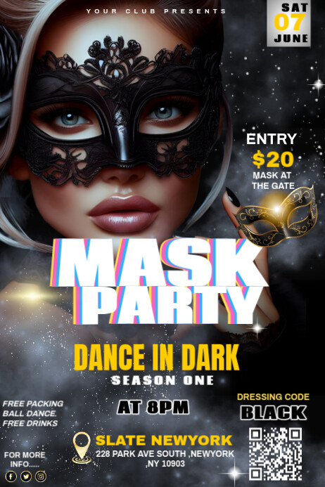 Plantilla de Black Futuristic Mask Party Poster | PosterMyWall