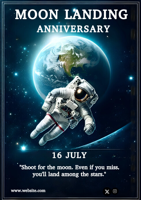 Plantilla de Black Futuristic Moon Landing Anniversary A4 | PosterMyWall