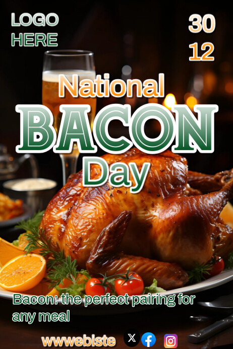 Black Futuristic National Bacon Day Poster Template | PosterMyWall
