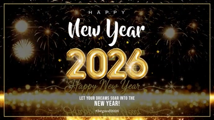Black Futuristic New Year 2026 Digital Display (16:9) Template ...