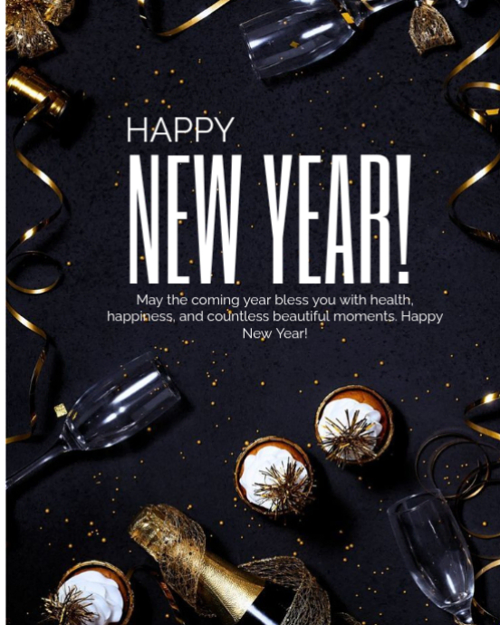 Plantilla de Black Futuristic New Year Wishes Greetings Cards Template ...