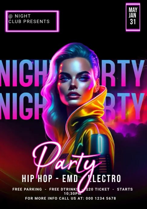 Black Futuristic Night Party A4 Templat | PosterMyWall