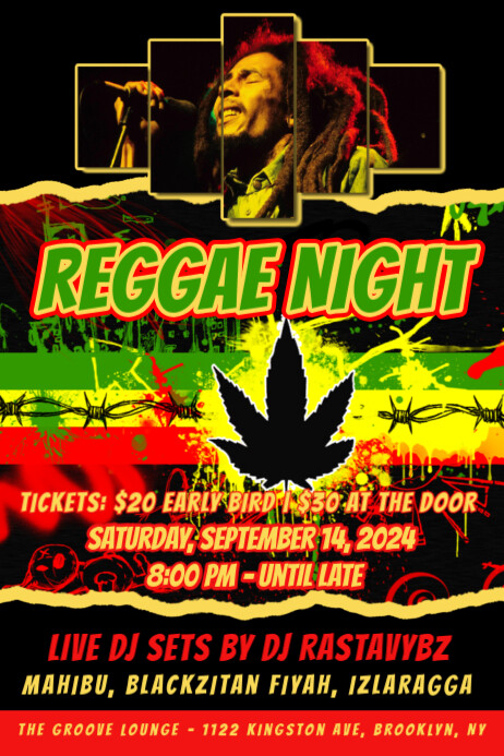 Black Futuristic Reggae Night Poster Template | PosterMyWall