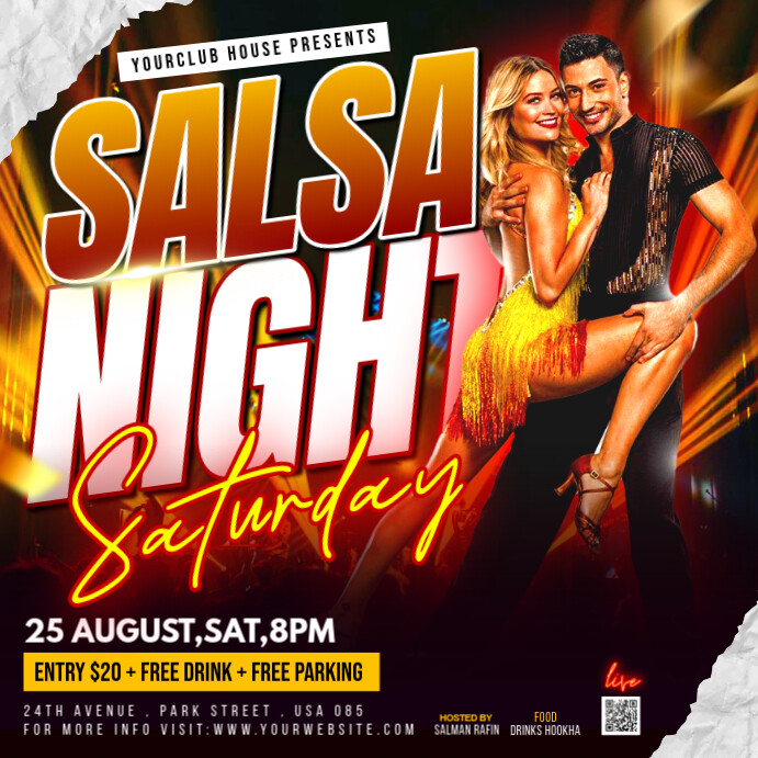 Black Futuristic Salsa Night Poster Flyer Instagram Post Template ...