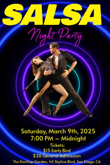 Black Futuristic Salsa Party Poster Template | PosterMyWall