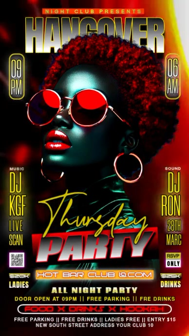 Black Futuristic Thursday Hangover Night Club Party Flyer Digital ...