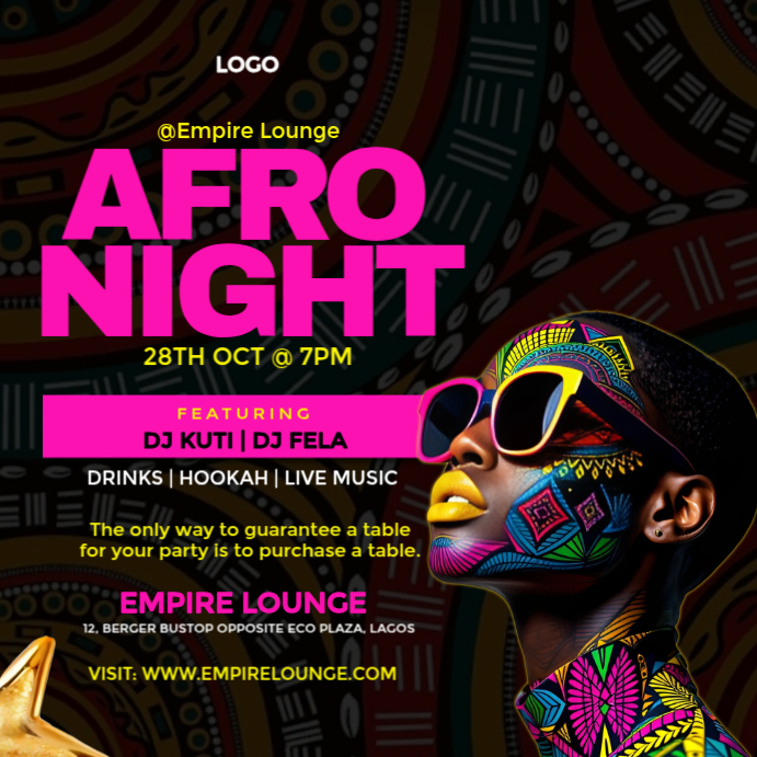 Black Geometric Afro Night Party Poster Design Instagram Post Template | PosterMyWall