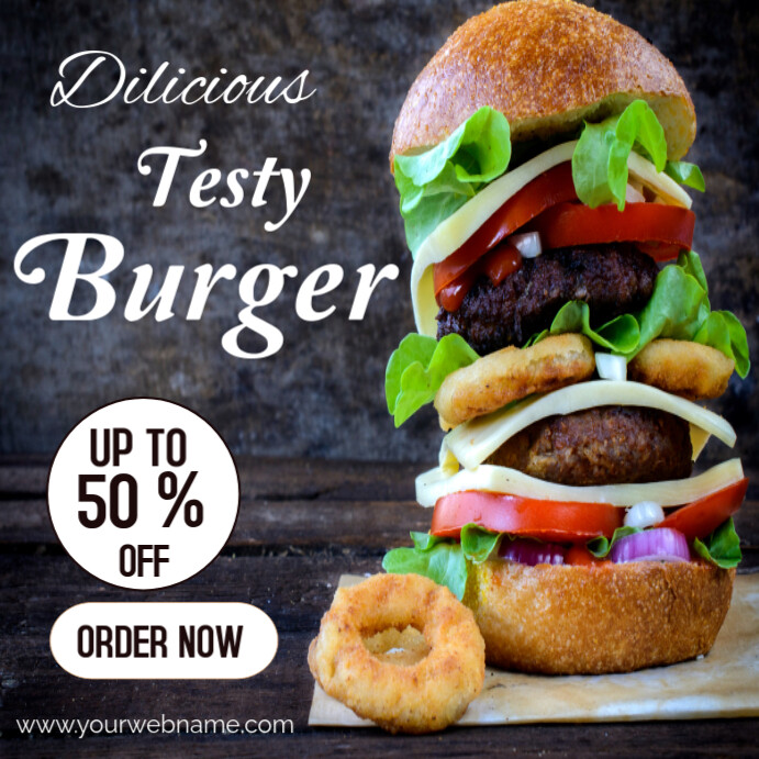 Black Geometric Dilicious Testy Burger Instagram Post Template ...