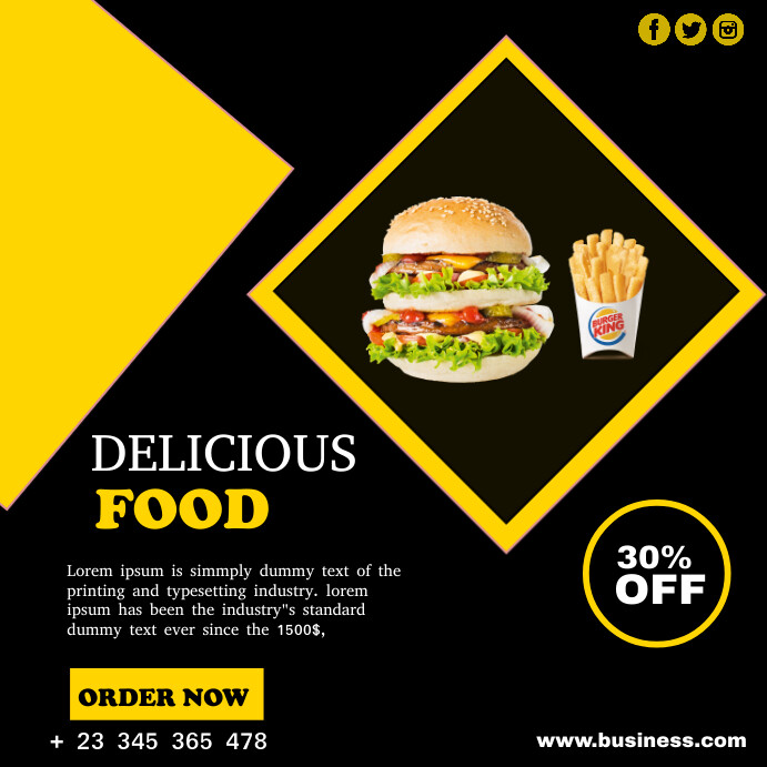 Black Geometric Fast Food Menu Square (1:1) Template | PosterMyWall