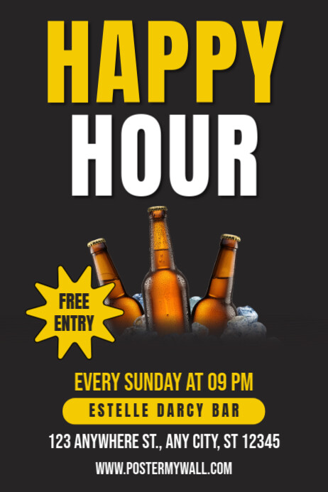 Black Geometric Happy Hour Or Beer Hour Poster Template | PosterMyWall