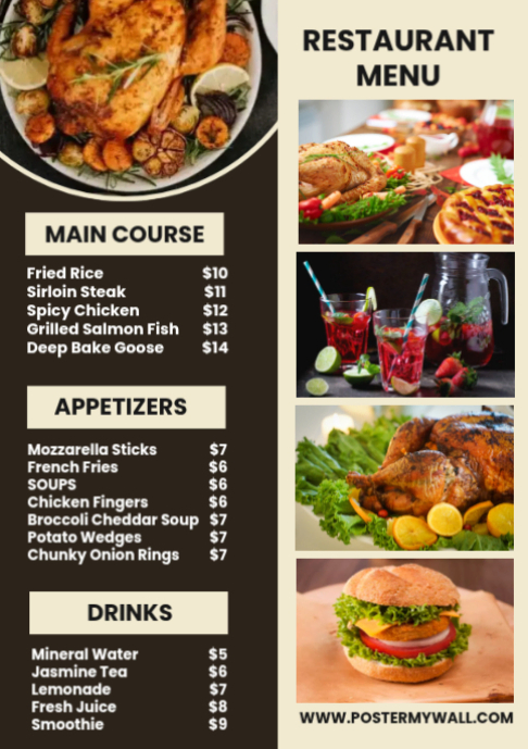 Plantilla de Black Geometric Restaurant Food Menu A2 | PosterMyWall