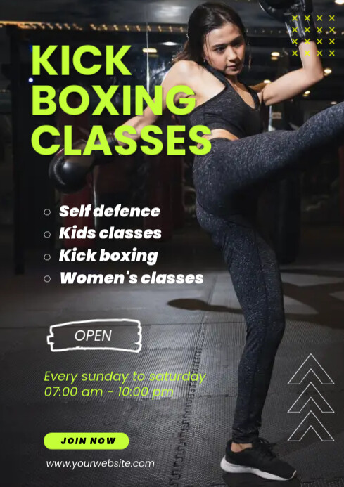 Black Geometris Kick Boxing Classes A4 Template | PosterMyWall