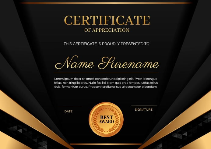 black gold certificate best award template | PosterMyWall