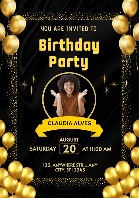 Black Gold Elegant Birthday Party Invitation Template | PosterMyWall