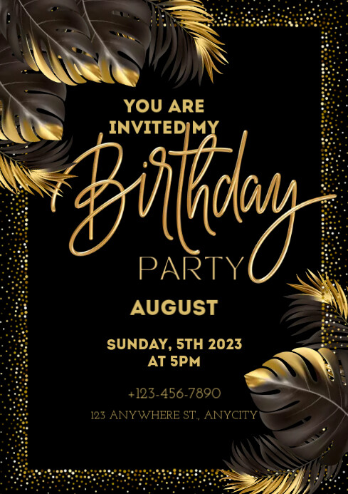 Black Gold Luxury Happy Birthday Party Invita Template | PosterMyWall