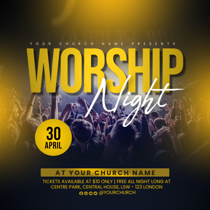 Black Gold Maximalist Worship Night Instagram Post Template | PosterMyWall