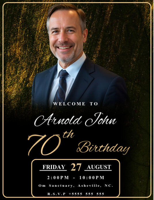 Black Gold Modern & Minimal 70th Birthday Dinner Invitation Flyer (us ...