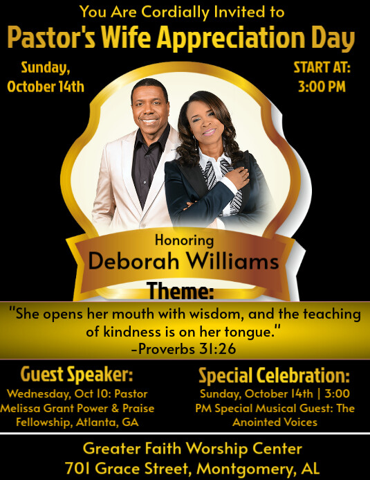 Black Gold Pastor and Wife appreciation Template | PosterMyWall
