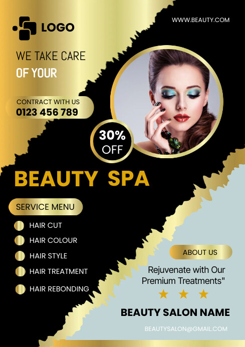 Black Gold Professional Beauty Salon Flyer A Template | PosterMyWall