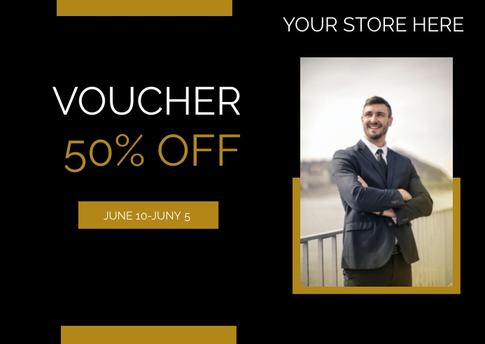 Plantilla de Black Gold Simple Gift Voucher 50% Off | PosterMyWall