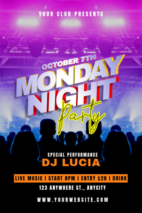 Black Gradien Monday Night Party Poster Template | PosterMyWall