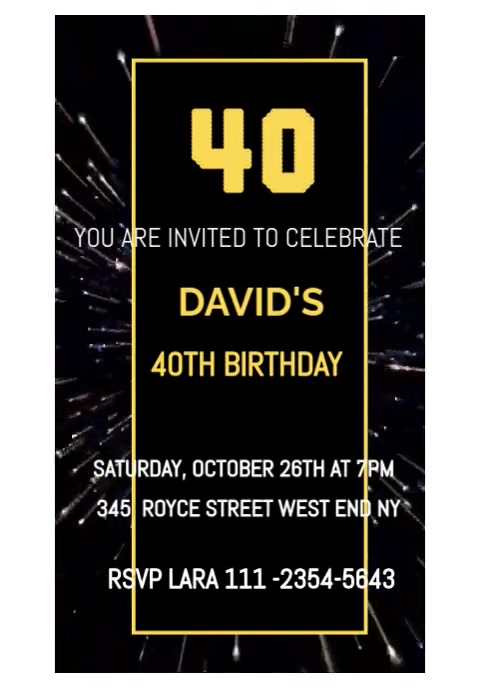 Black Gradient 40th Birthday Invitation Card A4 Template | PosterMyWall