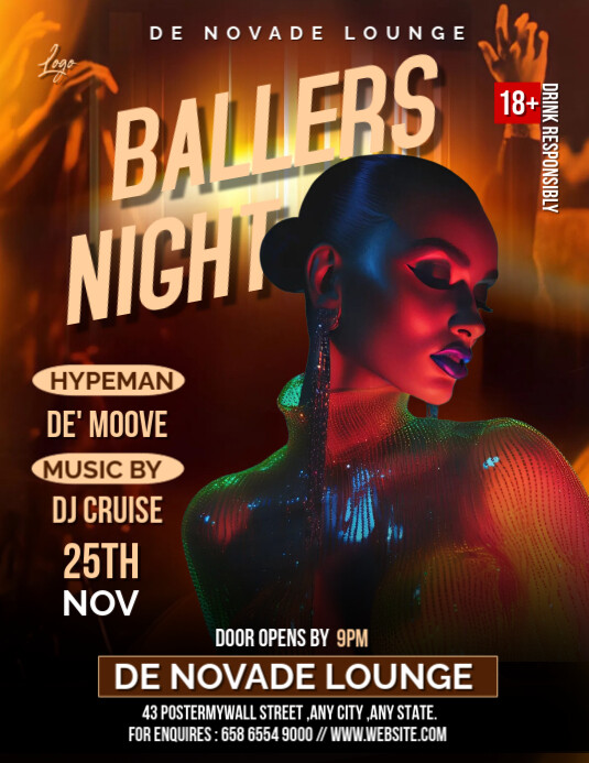 Copy of Black Gradient Ballers Night Flyer (us Letter) | PosterMyWall