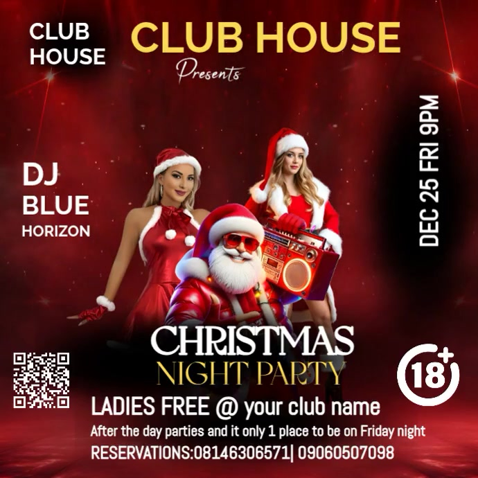 Black Gradient Black Grunge Sexy Santa Christmas Night Club Party Event ...