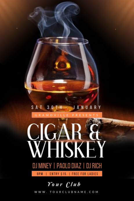 Black Gradient Cigar And Whiskey Club Event Flyer Design Template ...