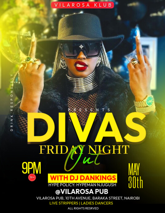 Copy of Black Gradient Divas Friday Night Out Flyer (us Letter) | PosterMyWall