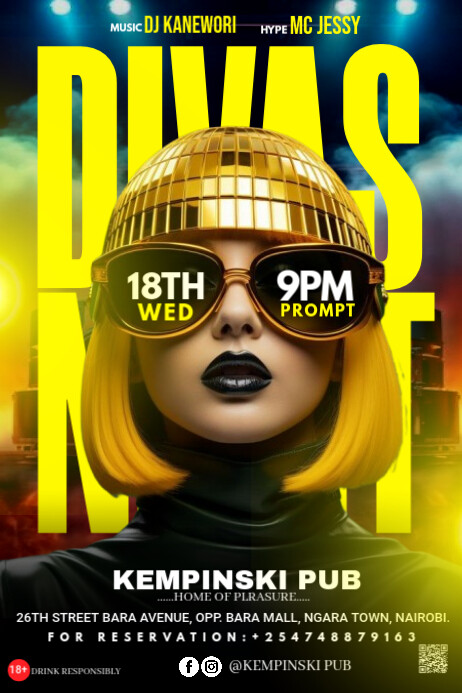 Black Gradient Divas Night Poster Template | PosterMyWall