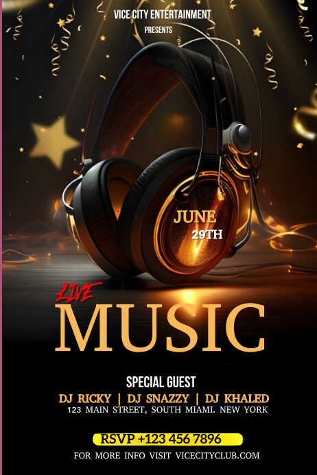 Black Gradient Live Music Poster Template | PosterMyWall