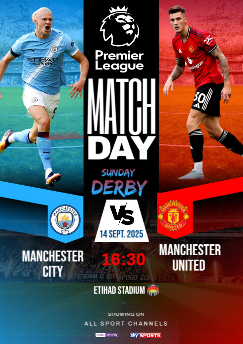 Black Gradient Manchester City Vs Manchester United Epl Match Day A4 ...