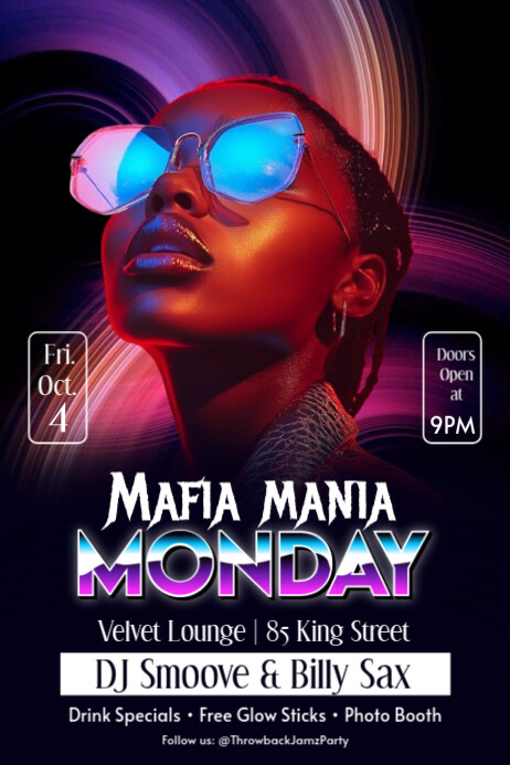 Black Gradient Mania Monday Club Poster Template | PosterMyWall