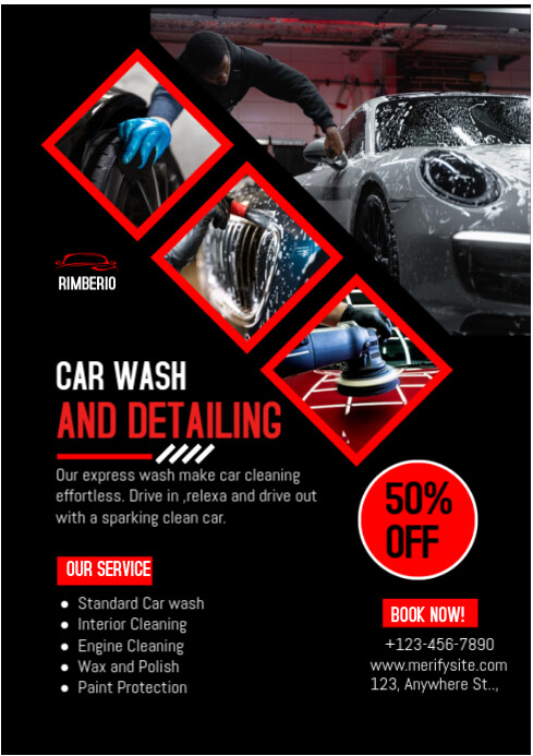 Black Gradient Red And Blue Car Wash And Detailing Flyer Template ...