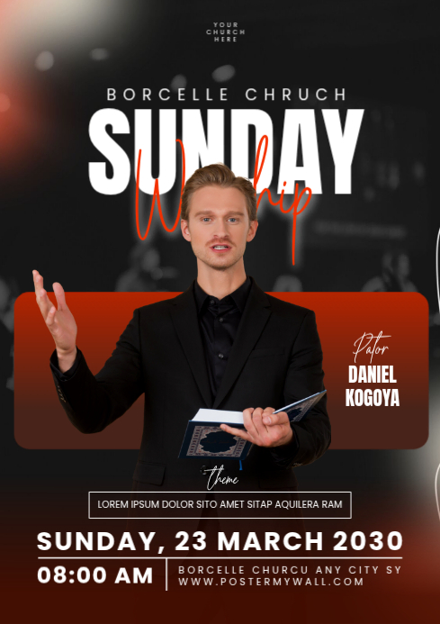 Black Gradient Sunday Worship A4 Template | PosterMyWall