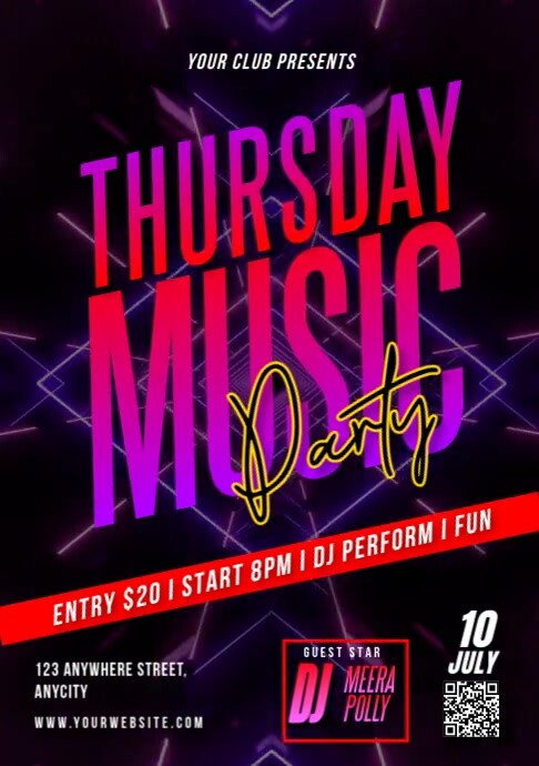 Black Gradient Thursday Music Party A4 Template | PosterMyWall