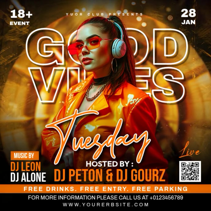 Black Gradient Tuesday Night Party Instagram Post Template | PosterMyWall