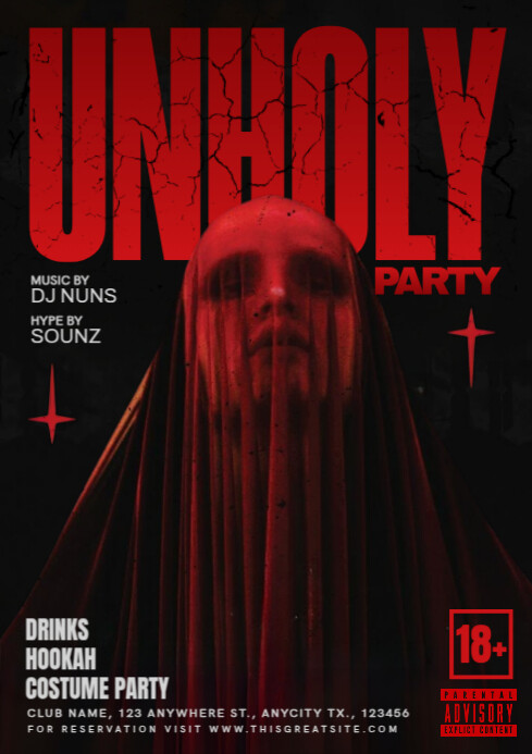 Black Gradient Unholy Night Party A4 Template | PosterMyWall