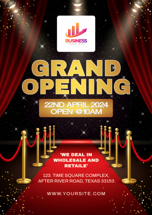 Black Grand Opening Event A4 Template | PosterMyWall