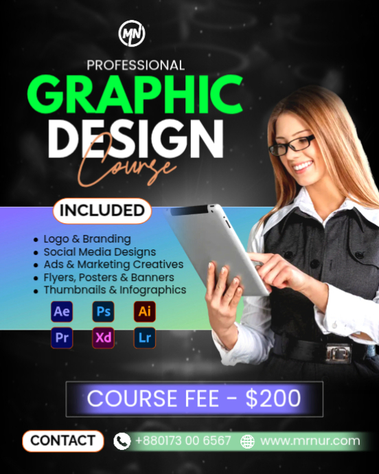 Black Graphic Design Course Instagram Portrait Template | PosterMyWall