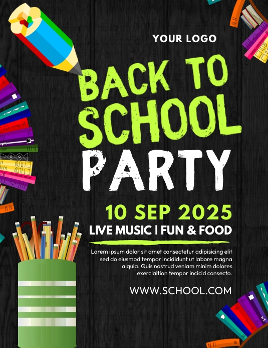 Black Green Back To School Party Flyer Template | PosterMyWall