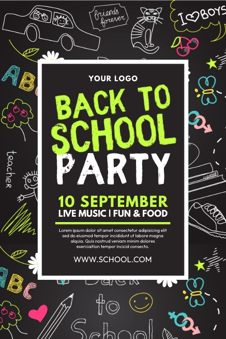 Plantilla de Black Green Back To School Party Poster | PosterMyWall