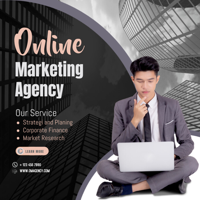 Black grey online marketing agency template | PosterMyWall