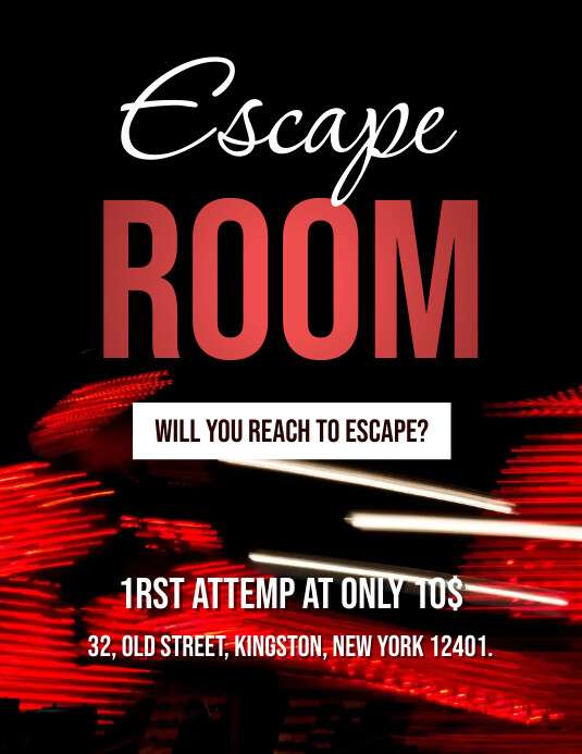 Black Grunge Black Red Escape Room Flyer (us Template | PosterMyWall