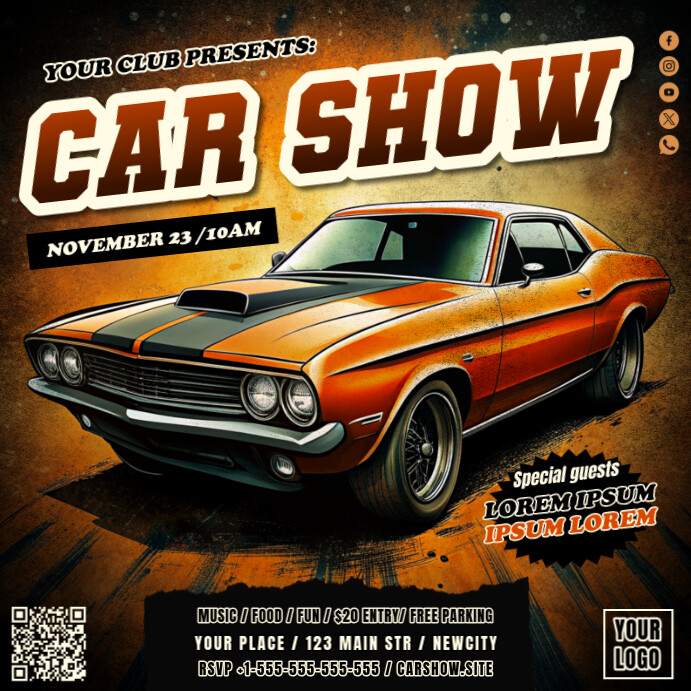Black Grunge Car Show Banner Instagram Post Template | PosterMyWall
