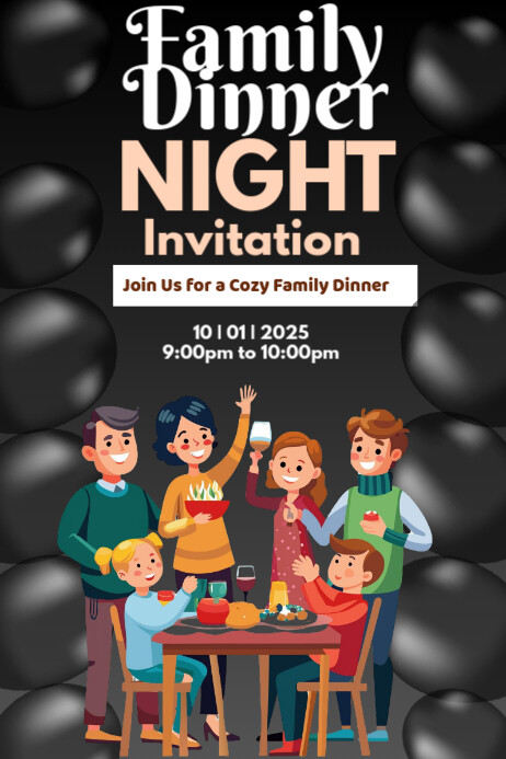 Black Grunge Family dinner Night Invitation Poster Template | PosterMyWall